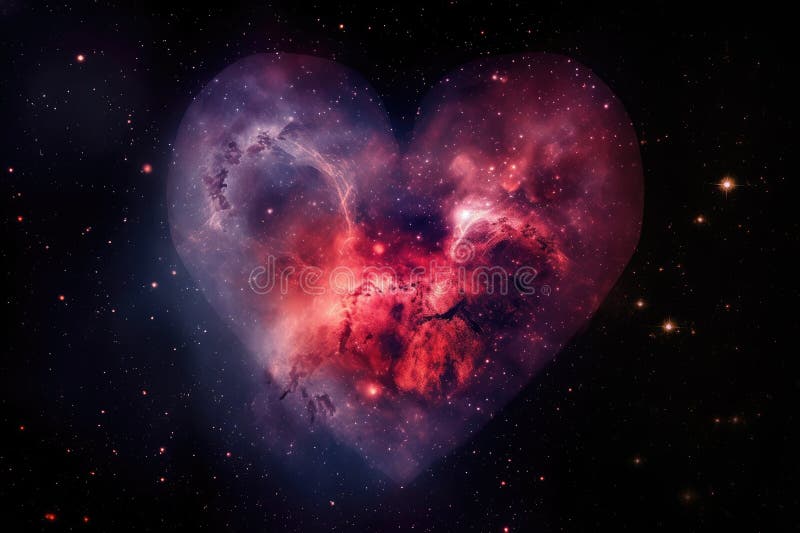 Heart-shaped Nebula with Galaxy in the Background Stock Illustration ...