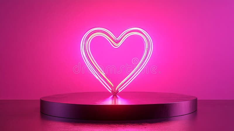 Heart Shaped Neon Light on a Reflective Surface, Abstract Art Concept ...