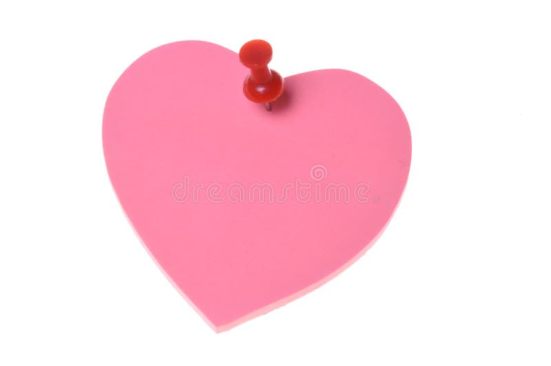 Red Heart Shaped Note Paper with Blue Pin Stock Photo - Image of ...