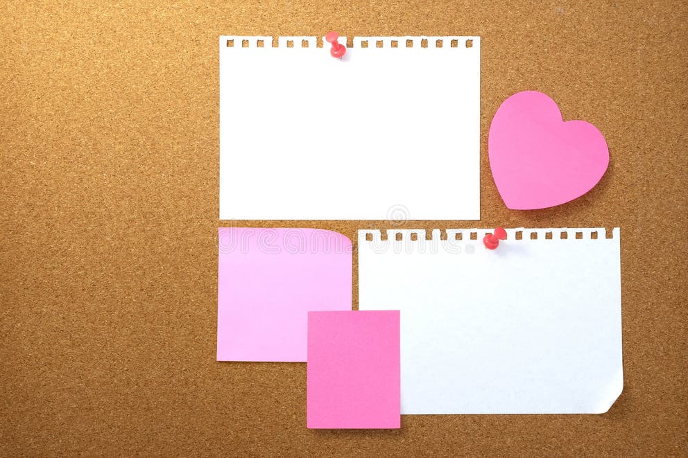 Heart Shaped Note and Paper Note on Brown Cork Board Texture Background ...