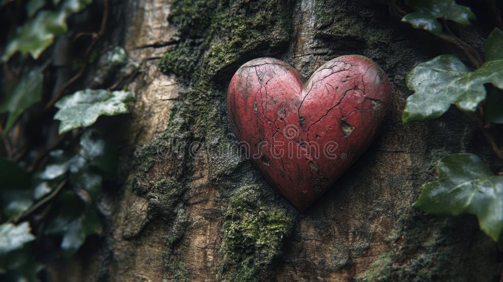 A Heart-shaped Object is Carved into the Surface of a Rustic Tree Trunk ...