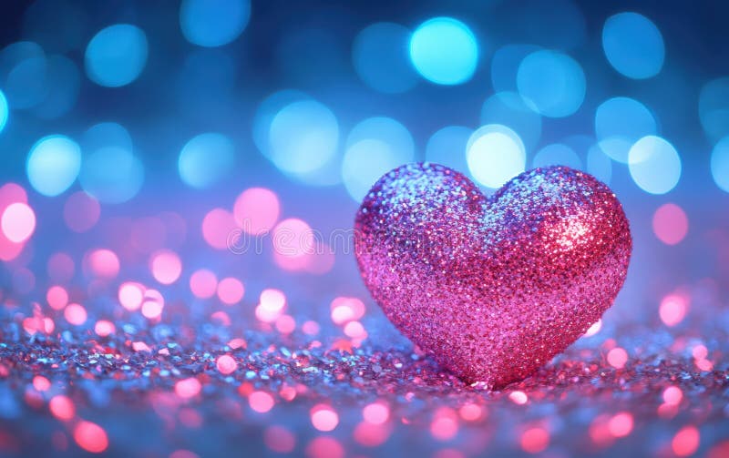 A Heart-shaped Object Glistens on a Sparkling Glitter Surface. Stock ...