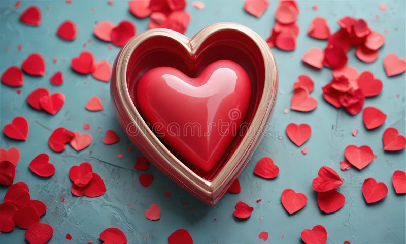 Heart-shaped Object with Glossy Red Surface is Surrounded by Scattered ...