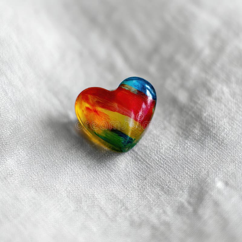 Heart Shaped Object in Rainbow Colors Resting on a Soft White Fabric ...