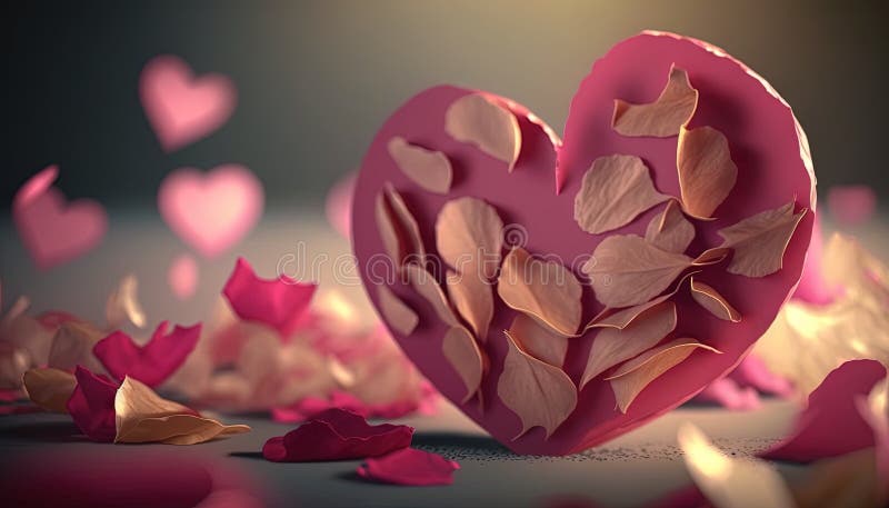 A Heart Shaped Object Surrounded by Petals of Pink and Gold Stock ... A Heart Shaped Object Surrounded by Petals of Pink and Gold Stock ...