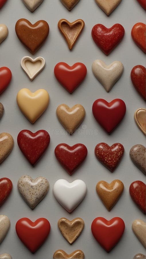 Heart-Shaped Objects Arranged Neatly on a White Background Stock ...