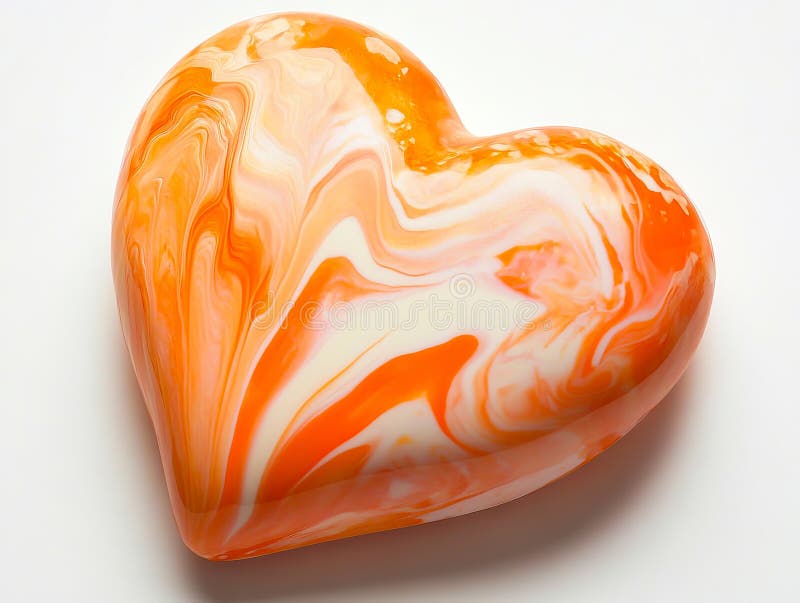 A Heart Shaped Orange and White Marble on a White Surface Stock Photo ...