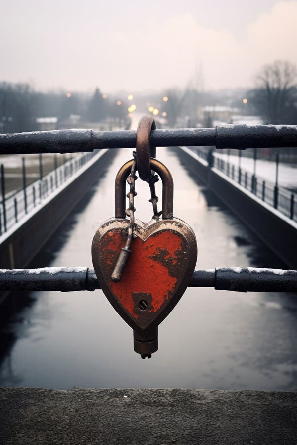 Heart-shaped Padlock Attached To a Bridge Stock Illustration ...