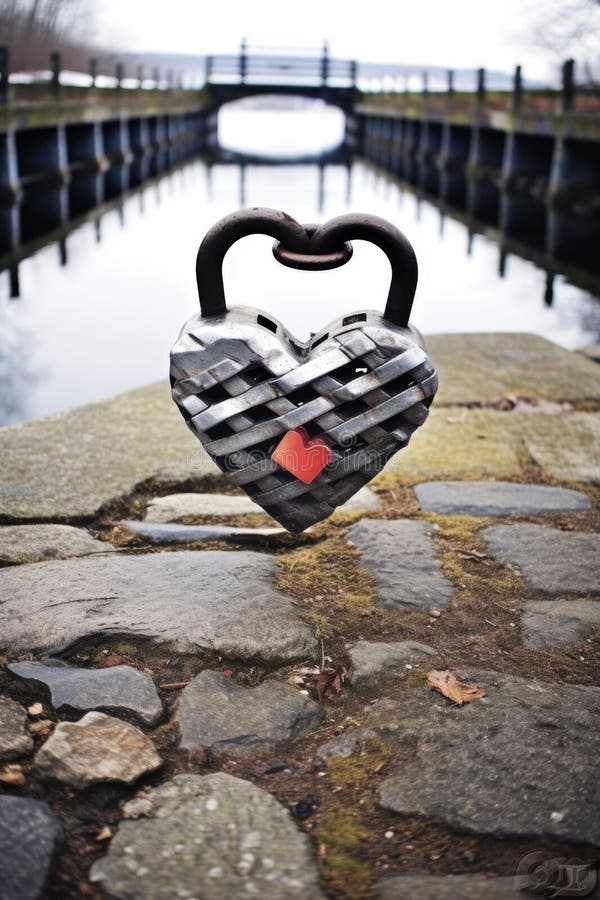 Heart-shaped Padlock Attached To a Bridge Stock Illustration ...
