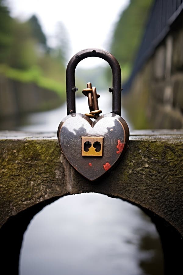 Heart-shaped Padlock Attached To a Bridge Stock Illustration ...