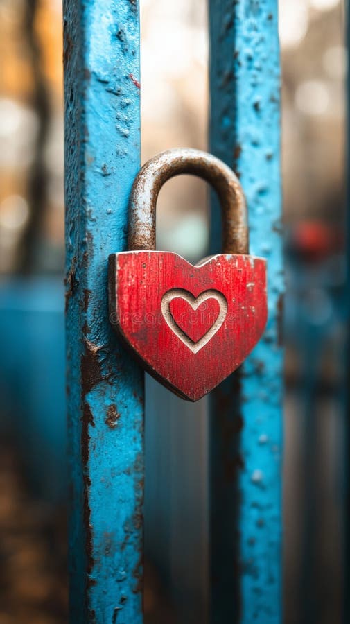 Heart-shaped Padlock on Blue Metal Gate Symbolizing Love and Commitment ...