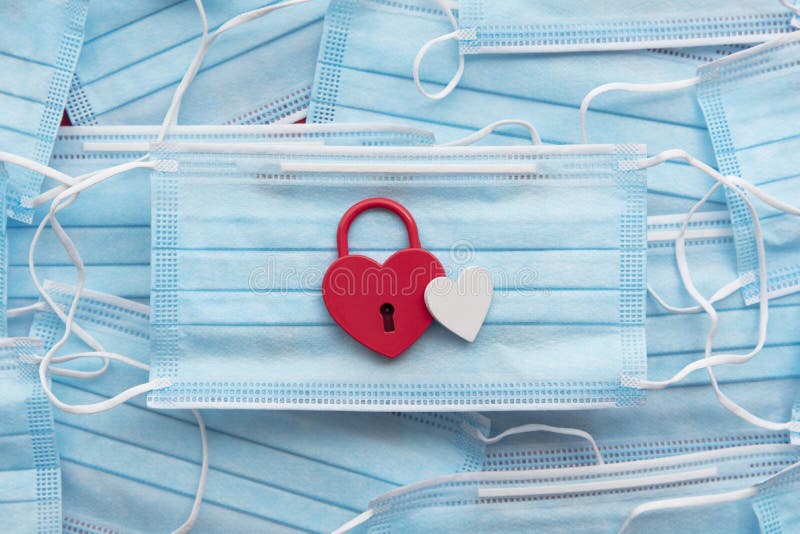 Heart Shaped Padlock on a Protective Face Mask. Covid Valentines Day ...