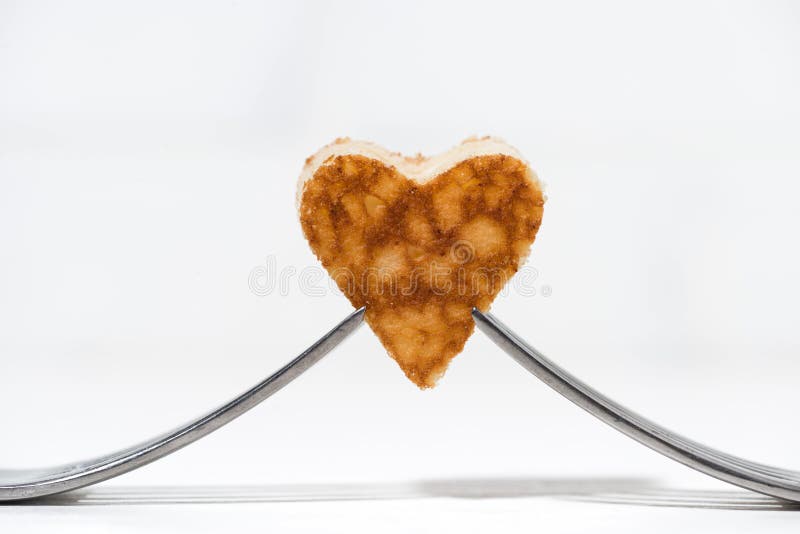 Heart Shaped Pancake on Two Forks Stock Photo - Image of dessert ...