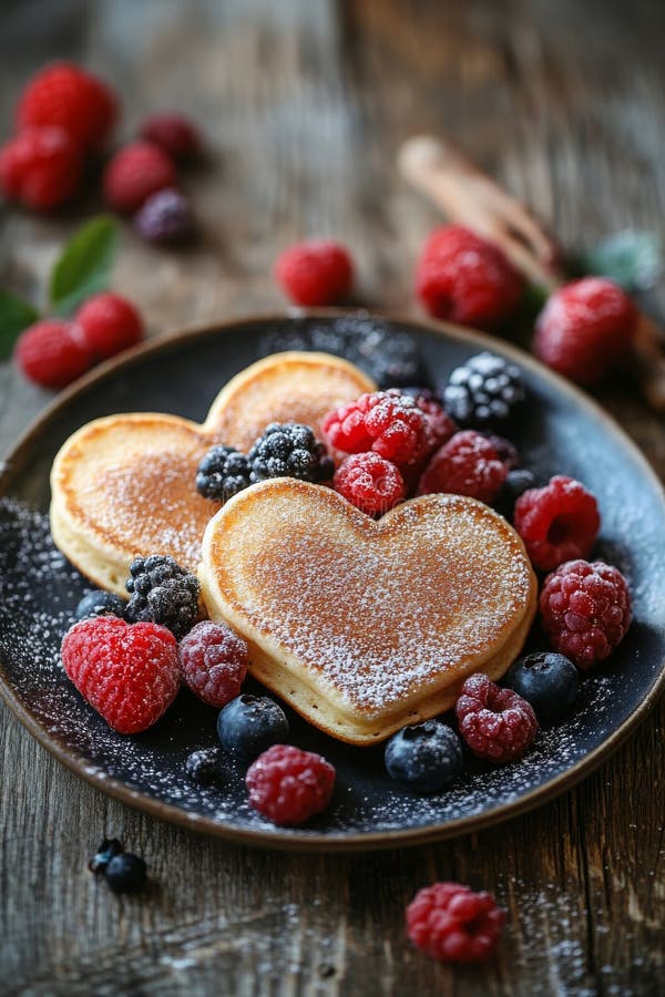 Heart Shaped Pancakes with Berries, Generative Ai, Stock Image - Image ...