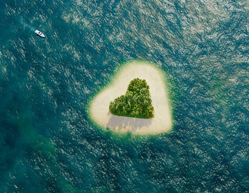 A Heart Shaped Paradise Island in the Middle of the Ocean. Yacht ...