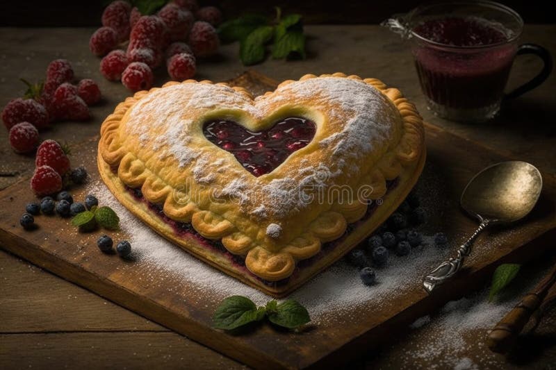 Heart-shaped Pastry with Raspberry or Blueberry Filling Stock ...