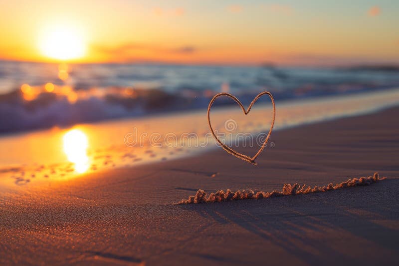 A Heart-shaped Pattern Drawn in the Sand on a Beach with Waves Washing ...