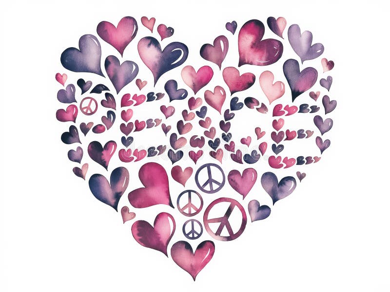 Heart-shaped Peace Symbol with Colorful Hearts and Peace Signs Stock ...