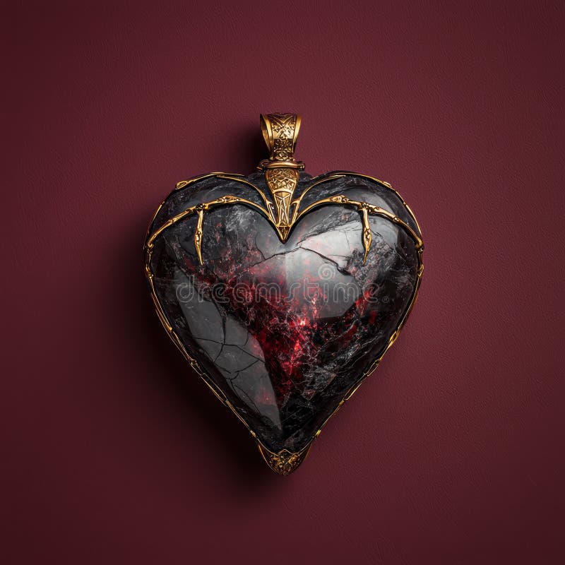 A Heart Shaped Pendant with a Dark, Fiery Core. Stock Illustration ...