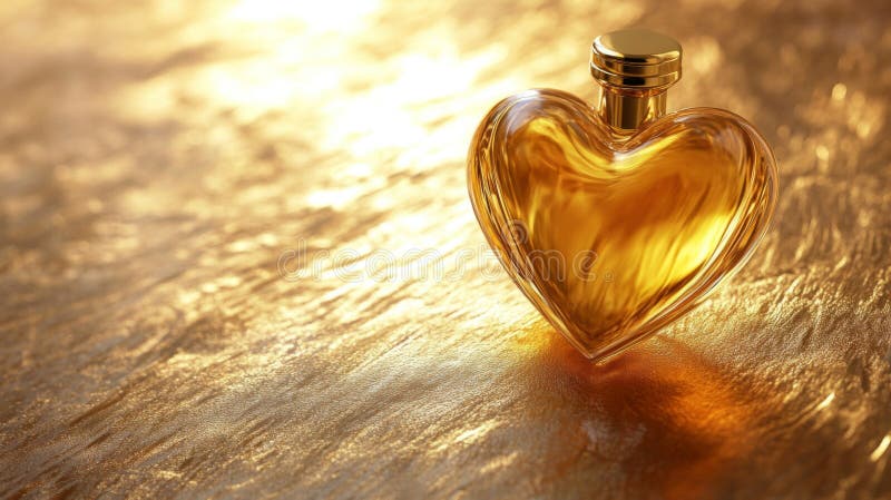 Heart Shaped Perfume Bottle on Golden Surface Stock Illustration ...
