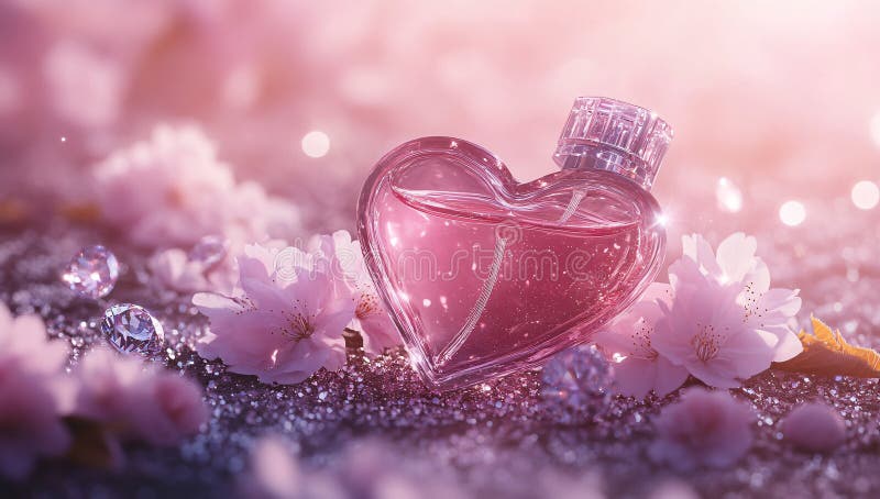 Heart Shaped Perfume Bottle with Pink Blossoms and High Quality Image ...