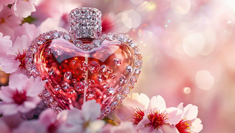 Heart Shaped Perfume Bottle with Pink Flowers High Quality Image Stock ...