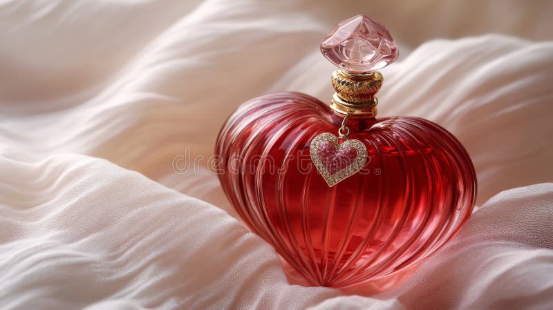 Heart Shaped Perfume Bottle on Soft Fabric Stock Illustration ...
