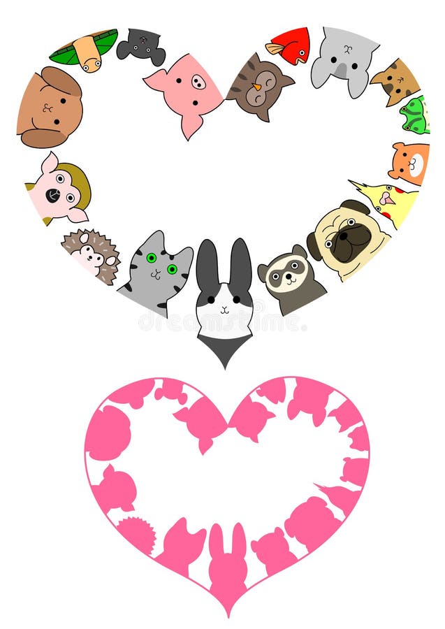 Heart Shaped Pet Animals Border Set Stock Vector - Illustration of line ...