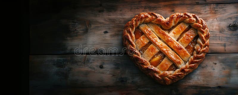 Heart-shaped Pie with Braided Crust on Rustic Wooden Table, Copy Space ...