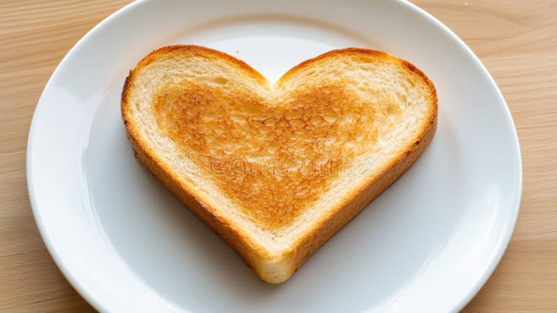 A Heart Shaped Piece of Toast on a Plate with White Tablecloth, AI ...
