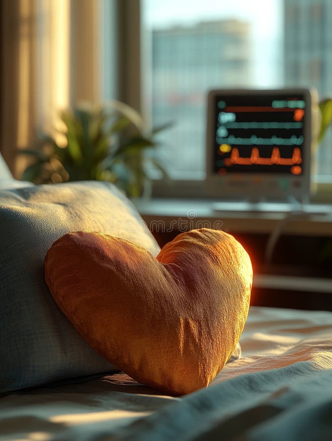 Heart-shaped Pillow on a Hospital Bed with Warm Lighting. Stock Photo ...