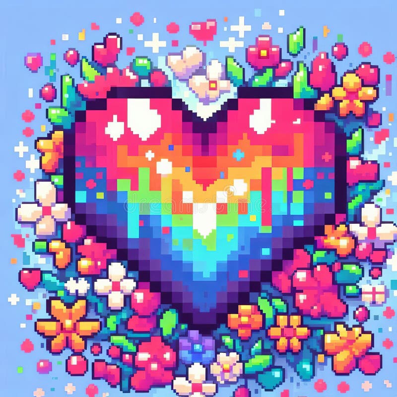 Heart Shaped Pixel Art with Vibrant Colors Adding a Playful and Stock ...