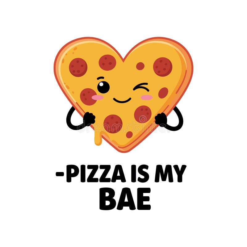 Heart Shaped Pizza Cartoon Character with Pepperoni Ideal for Tshirt ...