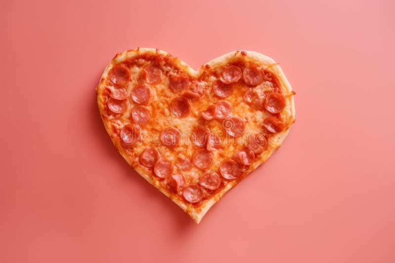 Heart Shaped Pizza Sitting on Top of Pink Table Next To Slice of Pizza ...