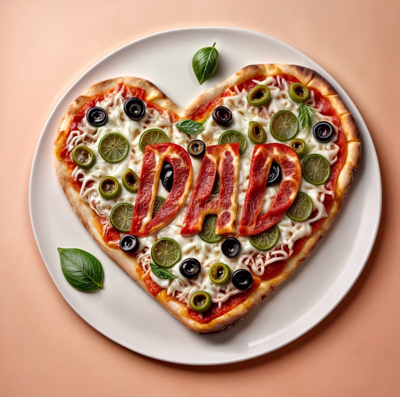A Heart Shaped Pizza with the Text Word DAD Written on it Stock ...