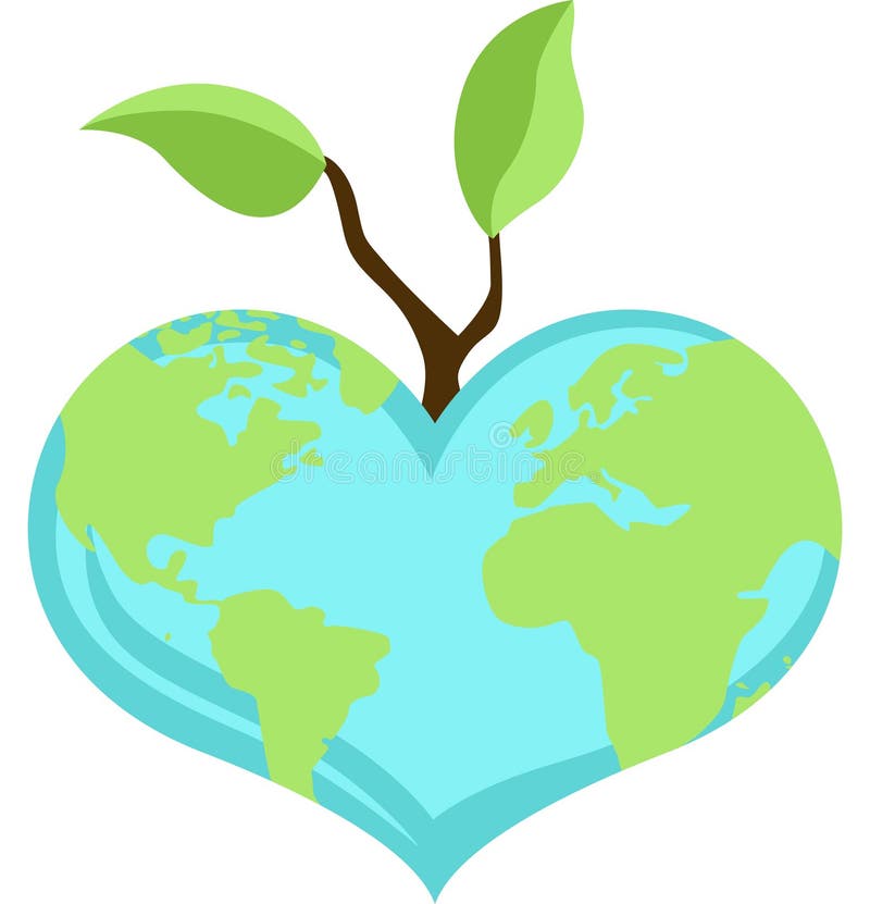 Heart Shaped Planet Earth with Green Leaves Stock Vector - Illustration ...
