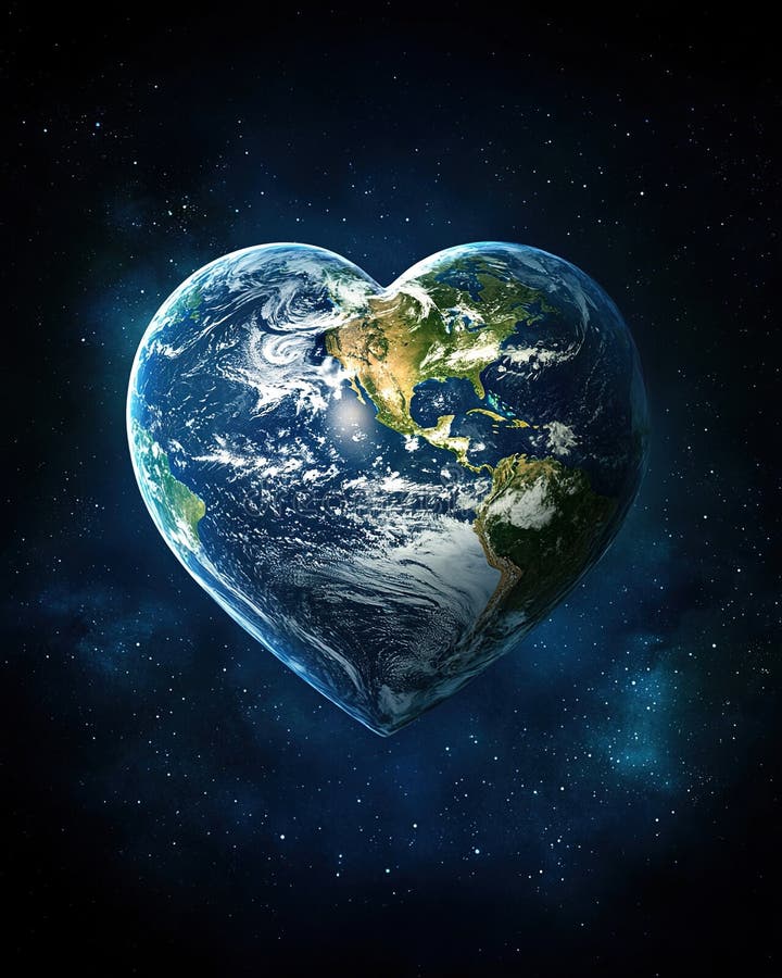 Heart Shaped Planet Earth in Space. Save Planet and Environment Concept ...
