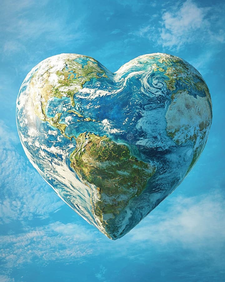 Heart Shaped Planet Earth in Space. Save Planet and Environment Concept ...