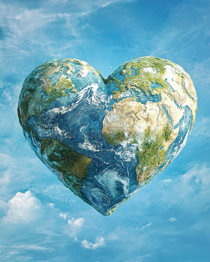 Heart Shaped Planet Earth in Space. Save Planet and Environment Concept ...