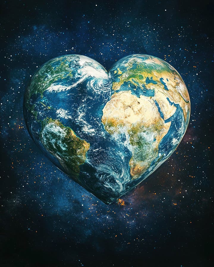 Heart Shaped Planet Earth in Space. Save Planet and Environment Concept ...
