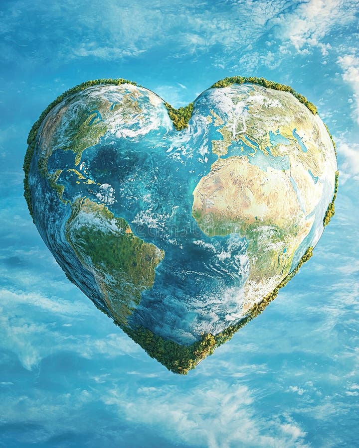 Heart Shaped Planet Earth in Space. Save Planet and Environment Concept ...
