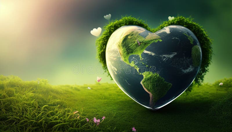 Heart Shaped Planet On Green Grass For Earth Day Stock Illustration
