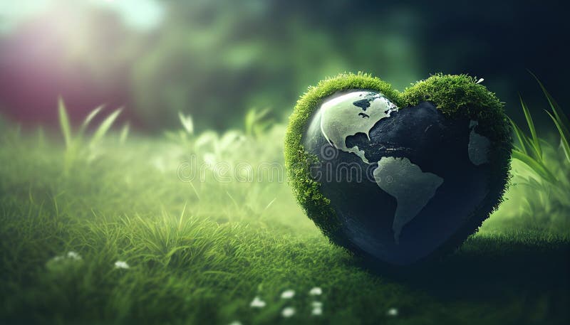 Heart Shaped Planet on Green Lawn for Earth Day Stock Illustration ...