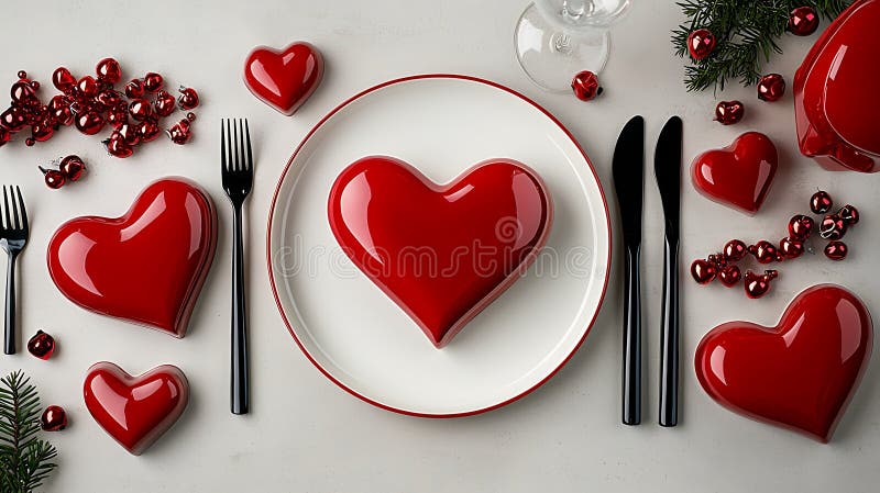Heart-Shaped Plates for Romantic Table Setting Stock Illustration ...