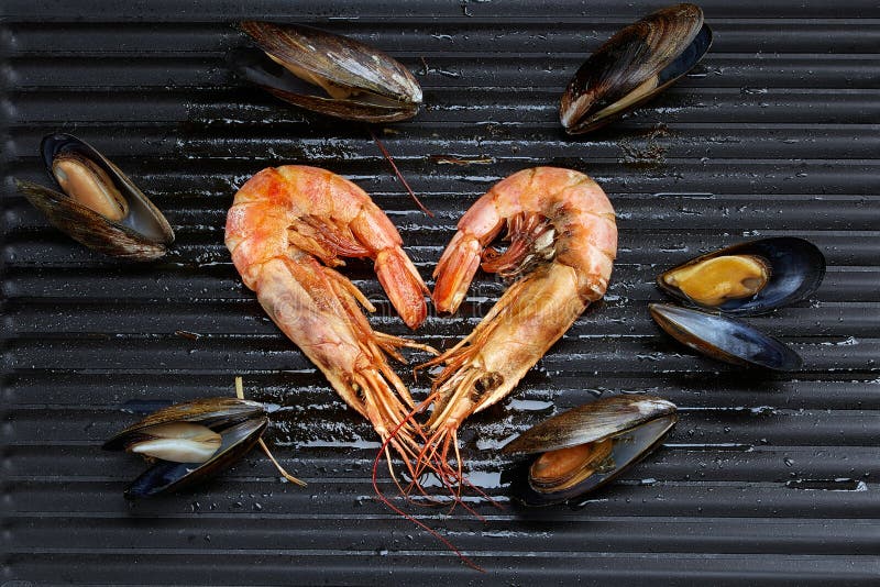 Heart-shaped Prawns and Mussels, Isolated Stock Photo - Image of fresh ...