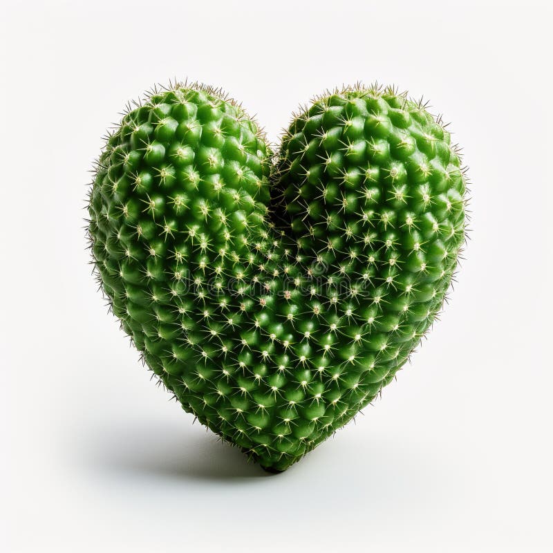 Heart Shaped Prickly Green Cactus Plant on White Background Stock ...