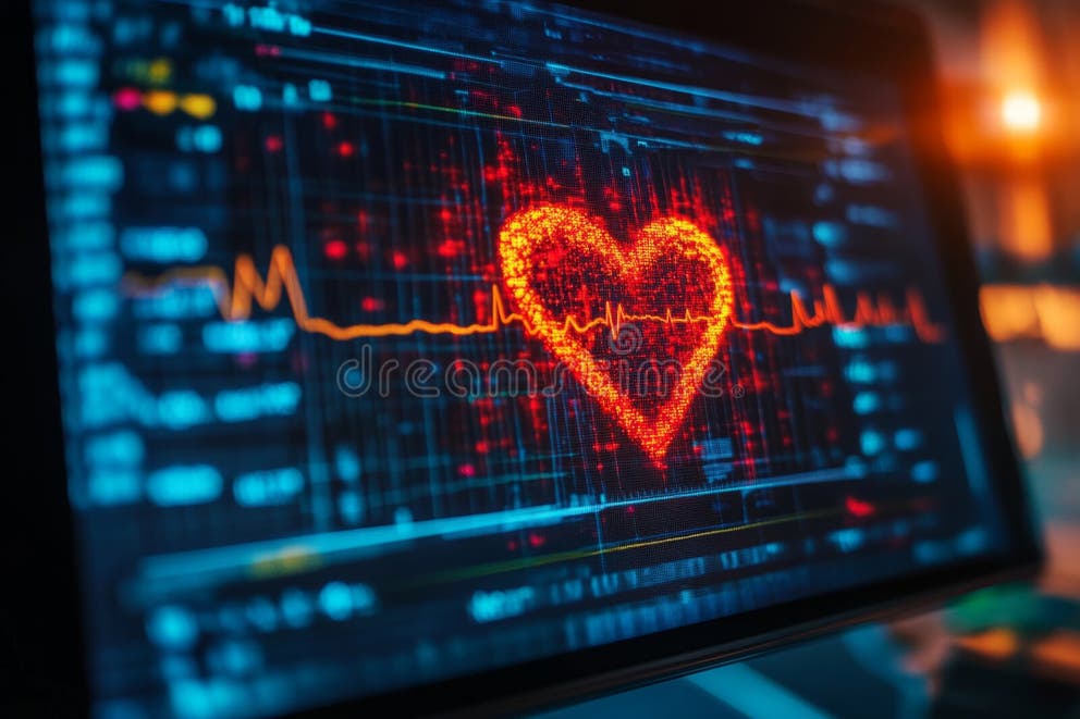 Heart-shaped Pulse Visualized on a Digital Screen Stock Image - Image ...