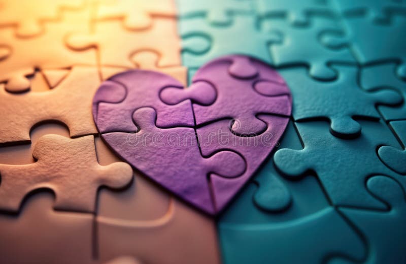 Heart Shaped Puzzle Concept. Two Puzzle Pieces Form Heart Shape. Love ...