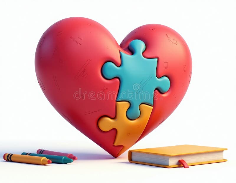 Heart Shaped Puzzle with Crayons and Book - Education, Love, and ...