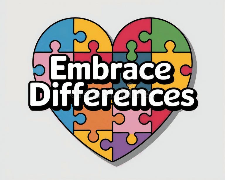 Heart Shaped Puzzle Design with Embrace Differences Text Stock ...